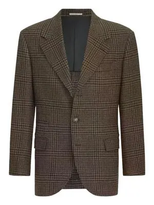 Brunello Cucinelli Cashmere Prince Of Wales Tailor Blazer - Brown