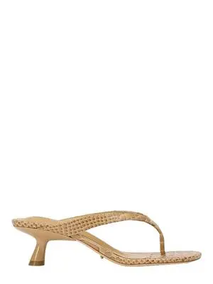 TONY BIANCO Krista Embossed Python Leather Kitten Heel Mules - Tan Python