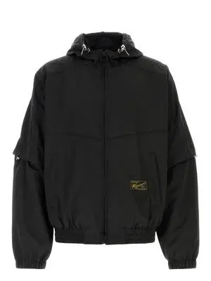 WOOYOUNGMI Nylon Hooded Windbreaker With Embroidered Logo - Black