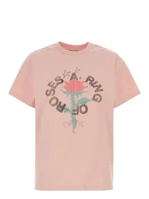 GANNI Oversized Cotton T-shirt With Logo Print - Pink