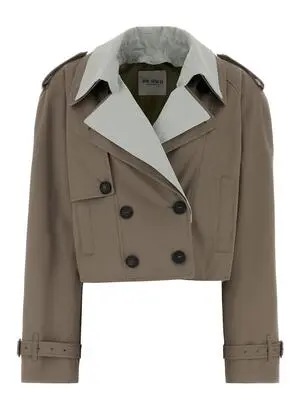 Attico Short Gabardine Trench Coat - Grey