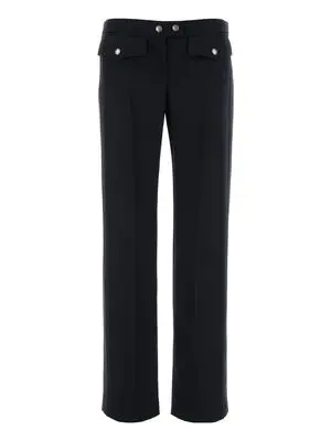 Alexander McQueen Navy Wool Trousers With Satin Side Bands - Blue
