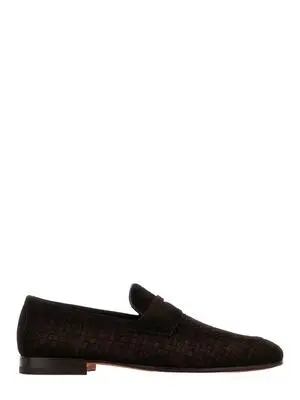 Santoni Woven Suede Loafers - Brown