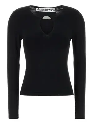 ALEXANDER WANG ALEXANDER WANG Stretch Viscose Blend Long Sleeve T-Shirt With Metal Plate Detail