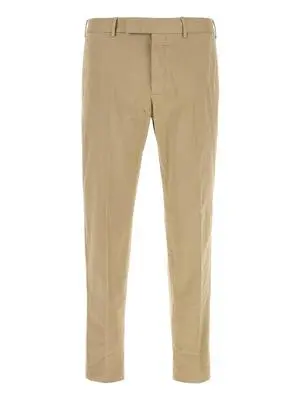 PT TORINO Stretch Cotton Trousers With Logo Detail - Light Brown