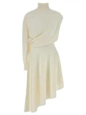 Alaïa Wool Dress With Asymmetric Hemline - White
