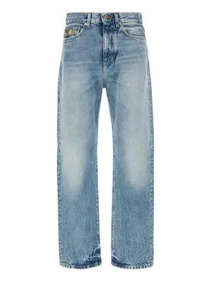 Versace Stonewashed Pure Cotton Denim Jeans With Medusa Biggie Detail - Blue