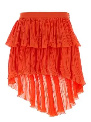 Blumarine Coral Crepe Mini Skirt With Ruffles - Red