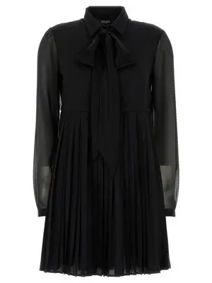 Versace Crepe Mini Dress With Detachable Scarf - Black