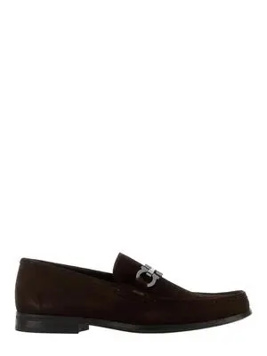 FERRAGAMO SALVATORE FERRAGAMO Suede Grandioso Loafers With Gancini Detail Brown