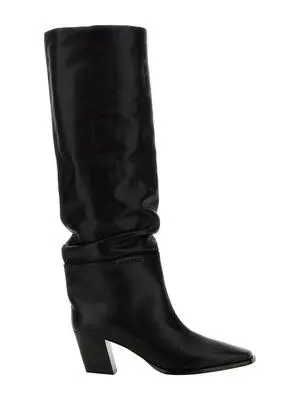 JIMMY CHOO Leather Boots With Embossed Logo - Black