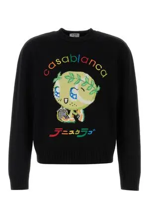 Casablanca Wool Sweater With Intarsia Crew Embroidery - Black