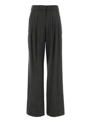 PT TORINO Charcoal Stretch Wool Blend Wide-leg Pant - Grey