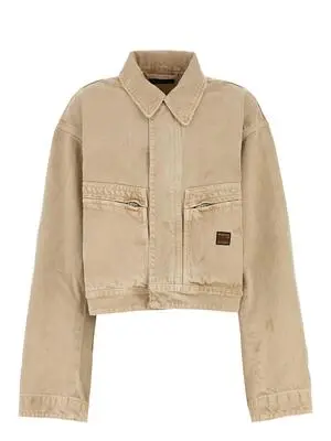 Balenciaga Cropped Denim Jacket With Distressed Trimmings - Light Brown