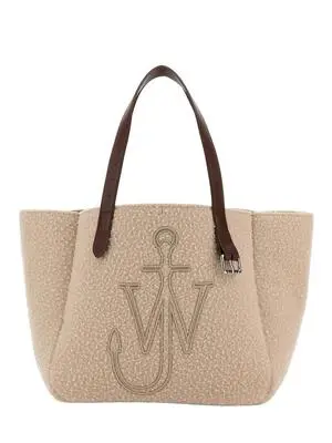 JW Anderson Fabric Shopping Bag With Anchor Embroidery - Light Brown