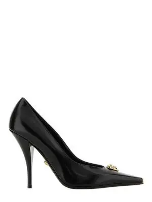 Versace Leather Pointed-toe Stiletto Pumps With Medusa Detail - Black