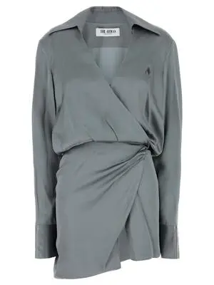 Attico Satin Mini Wrap Dress - Grey