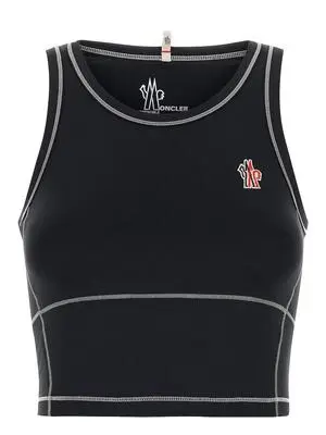 Moncler Stretch Nylon Cropped Top With Logo Patch - Black