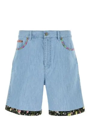 Valentino Garavani Denim Bermuda Shorts With Floral Trim - Blue