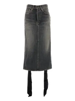 Balenciaga Denim Skirt With Lace Detail - Black