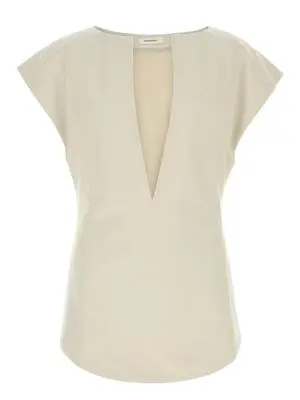 ENTIRE STUDIOS Sand Stretch Polyester Blend Deep Vee Tank Top - Light Brown