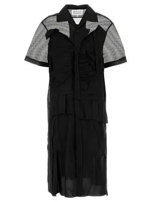 MAISON MARGIELA Mesh Shirt Dress With Viscose Inserts - Black