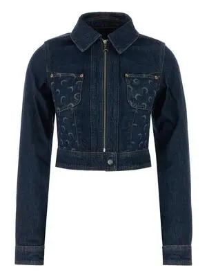 MARINE SERRE Dark Denim Jacket With Moon Print - Blue