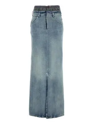 MAISON MARGIELA Long Denim Skirt With Distressed Trimmings And Contrast Stitching - Blue