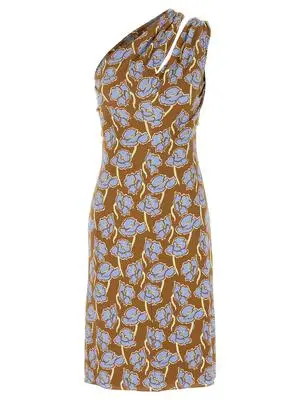 Versace Printed Stretch Crepe One-shoulder Dress - White