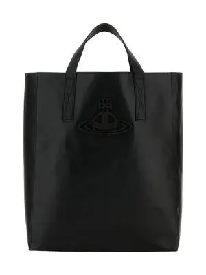 VIVIENNE WESTWOOD Medium Sarah Shopping Bag In Smooth Leather - Black