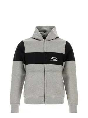Balenciaga Mélange Cotton Sweatshirt With Contrasting Inserts And Embroidered Logo - Grey