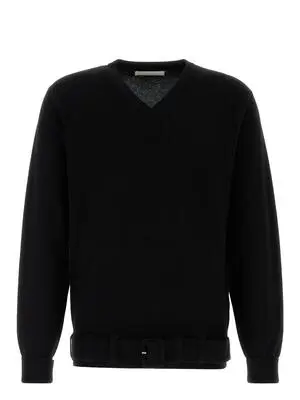 RANDOM IDENTITIES RANDOM IDENTITIES Wool Blend V-Neck Sweater With Belted Hem