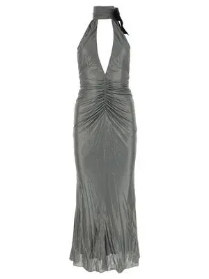 Alessandra Rich Halterneck Plunge V-neck Dress - Grey