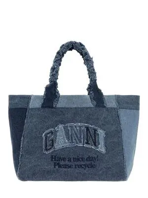 GANNI GANNI Denim Medium Trapeze Shopping Bag Blue