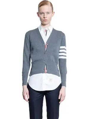 Thom Browne Wool 4-bar V-neck Cardigan - Grey