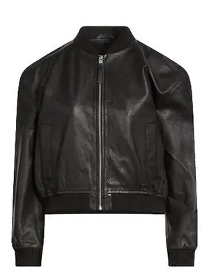 Bolongaro Trevor Leather Bomber Jacket With Knitted Trims - Black