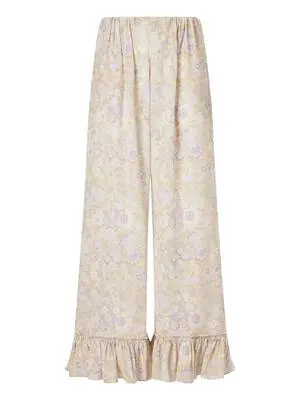 Chloé Ruffled Floral-print Silk-charmeuse Wide-leg Pants - Multi