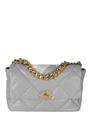 CHANEL Chanel Grey Quilted Lambskin 19 Flap Bag