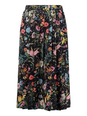 Gucci Floral Print Silk Midi Skirt - Black