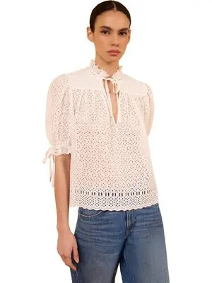 Ulla Johnson Alouette Cotton Eyelet Top With Puff Sleeves - Pristine