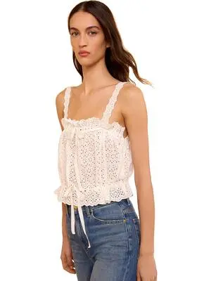 Ulla Johnson Eyelet Cotton Top With Ribbon Appliqu - Pristine