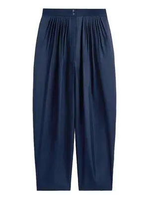 Cos Draped Pleated Silk Straight-leg Pants - Navy
