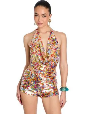 Retrofete Mistral Sequin Cowl Neck Top - Multi