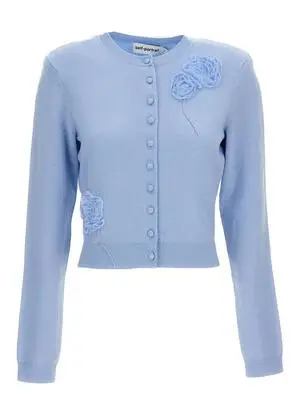 SELF-PORTRAIT Self-Portrait Floral Embellished Knit Cardigan Azzurro