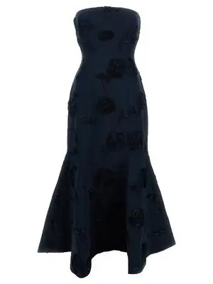 ROTATE BY BIRGER CHRISTENSEN Midi Dress With 3d Flowers - Blu