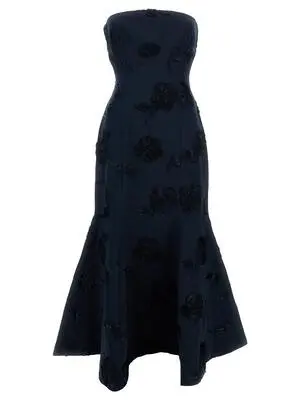 ROTATE BY BIRGER CHRISTENSEN Midi Dress With 3d Flowers - Blue