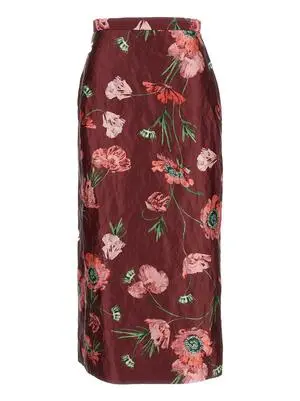 Erdem Floral Print Midi Pencil Skirt - Rosso