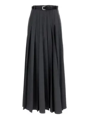 SELF-PORTRAIT Maxi Pleated Skirt - Grey