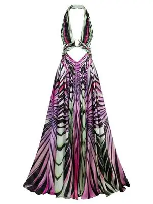 Roberto Cavalli Printed Halterneck Maxi Dress - Purple