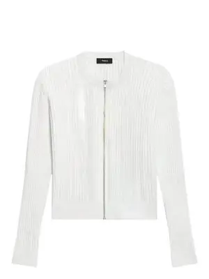 Theory Pointelle Ribbed Cardigan - White